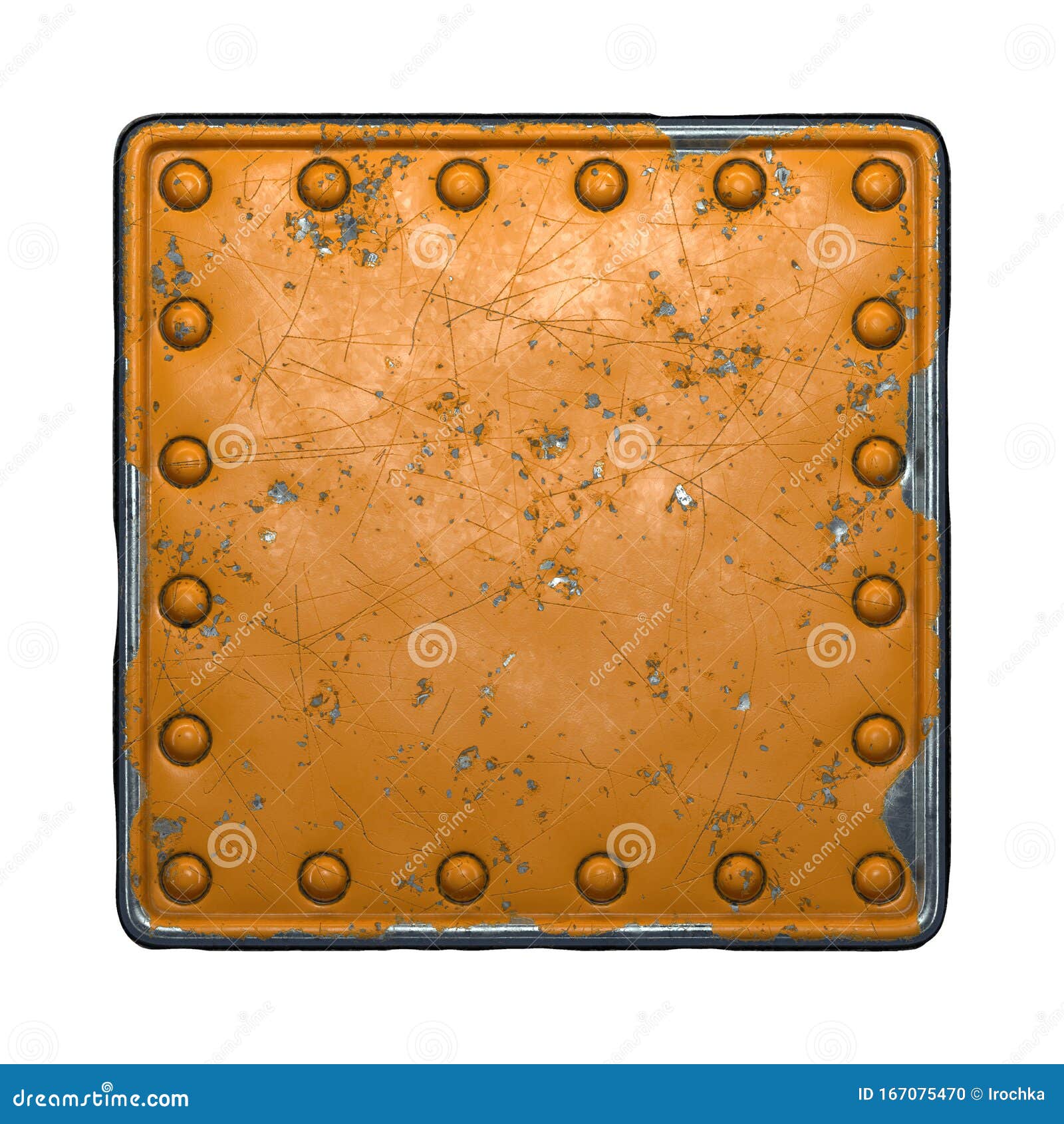 Rust Metal With Rivets In The Shape Of A Square In The Center On White ...
