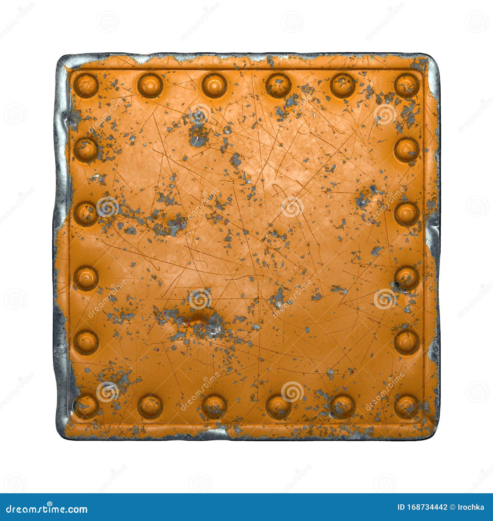 Rust Metal with Rivets in the Shape of a Square in the Center on White ...