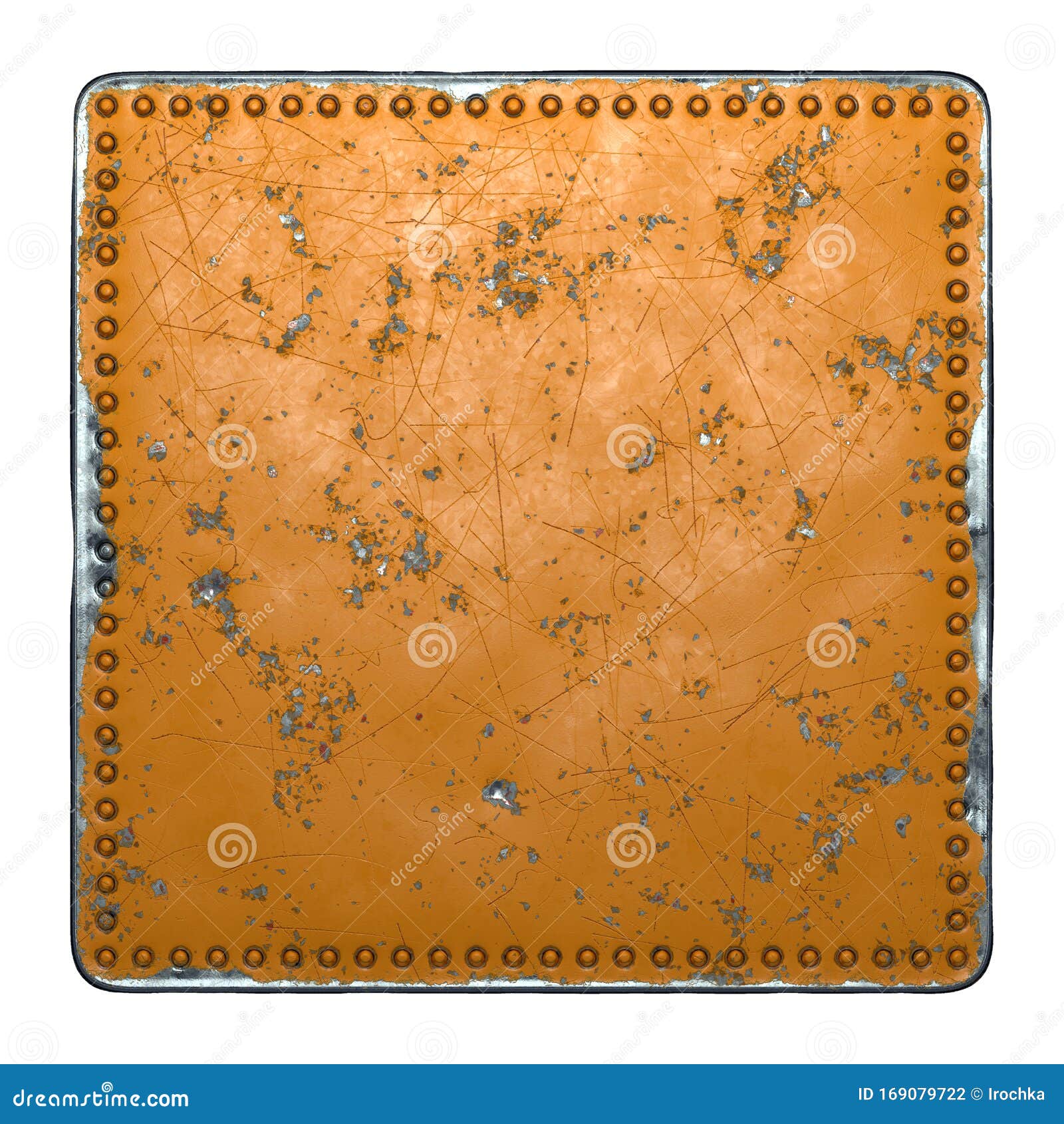 Rust Metal with Rivets in the Shape of a Square in the Center on White ...