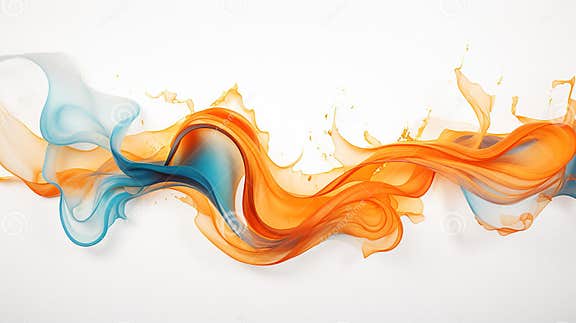 Rust Orange and Turquoise Flowing Artwork on White Background Stock ...