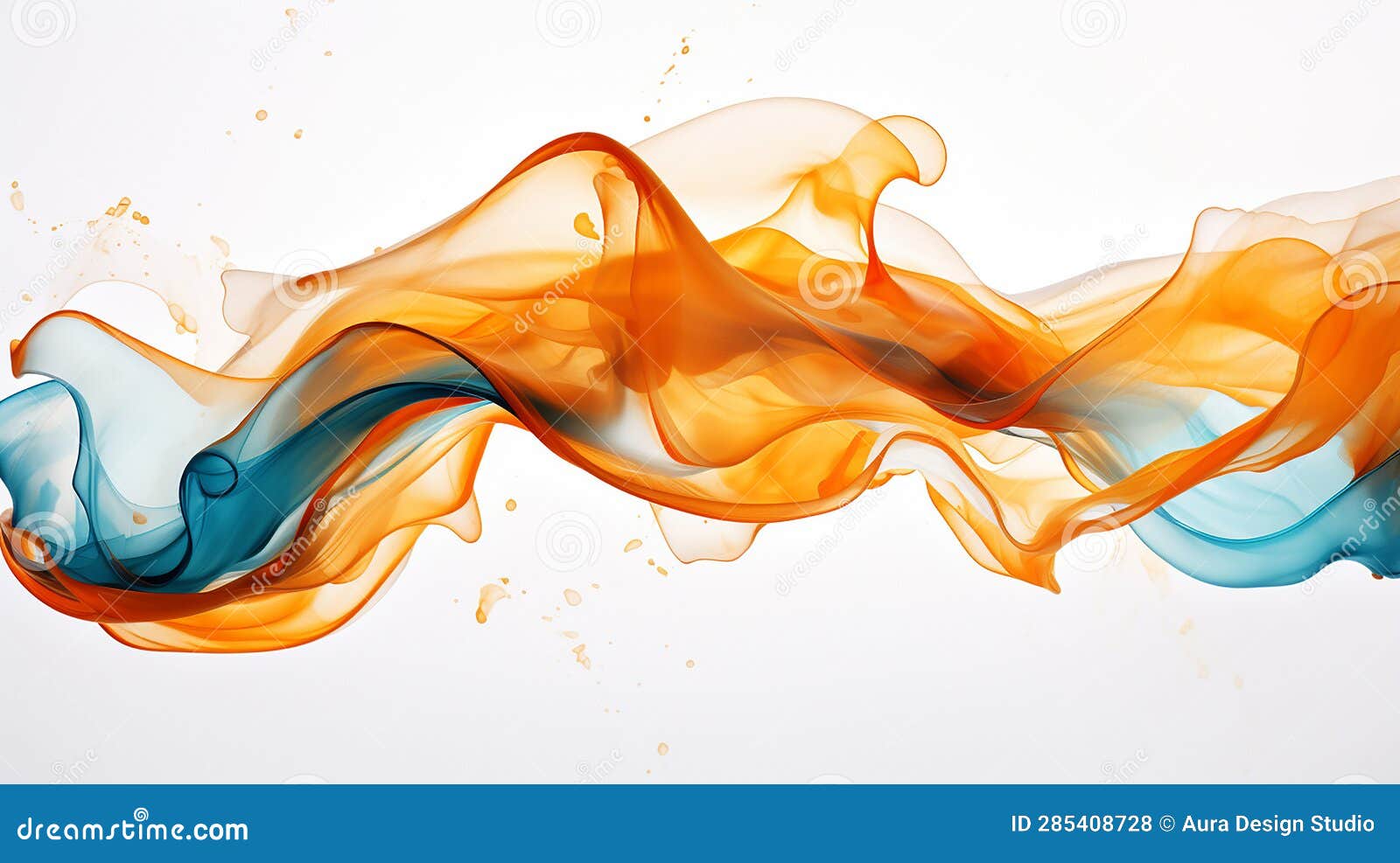 Rust Orange and Turquoise Flowing Artwork on White Background Stock ...