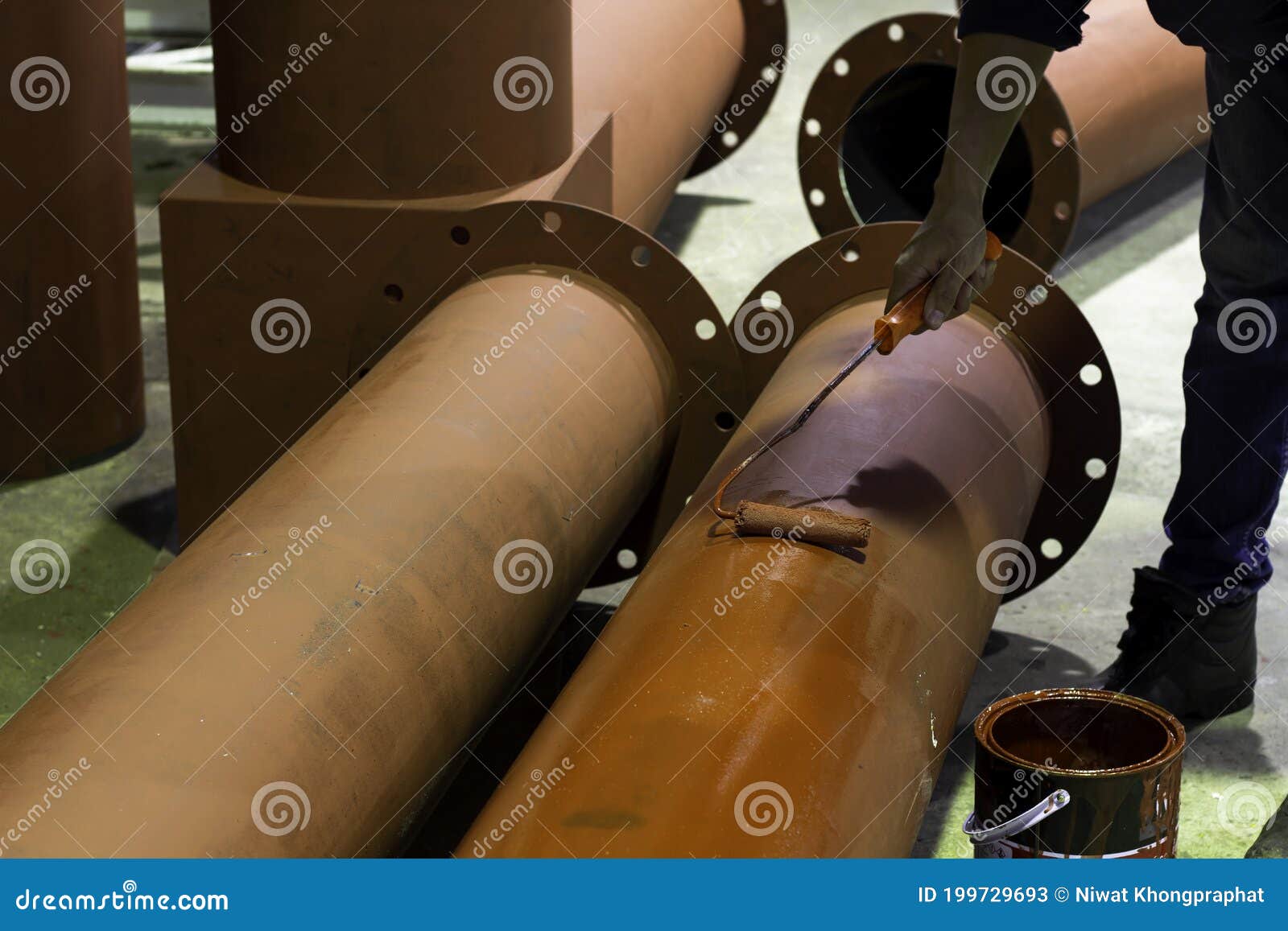 Rust-proof Painted Steel Pipes in the Factory. Stock Image - Image of ...