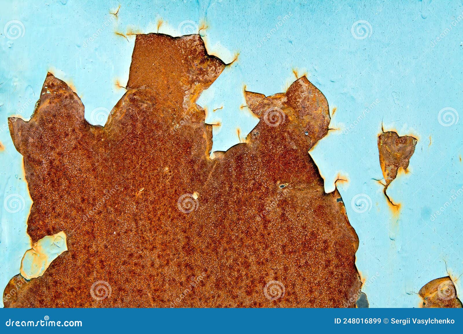 Rust Stain on the Blue Painted Metal Surface. Stock Image - Image of ...