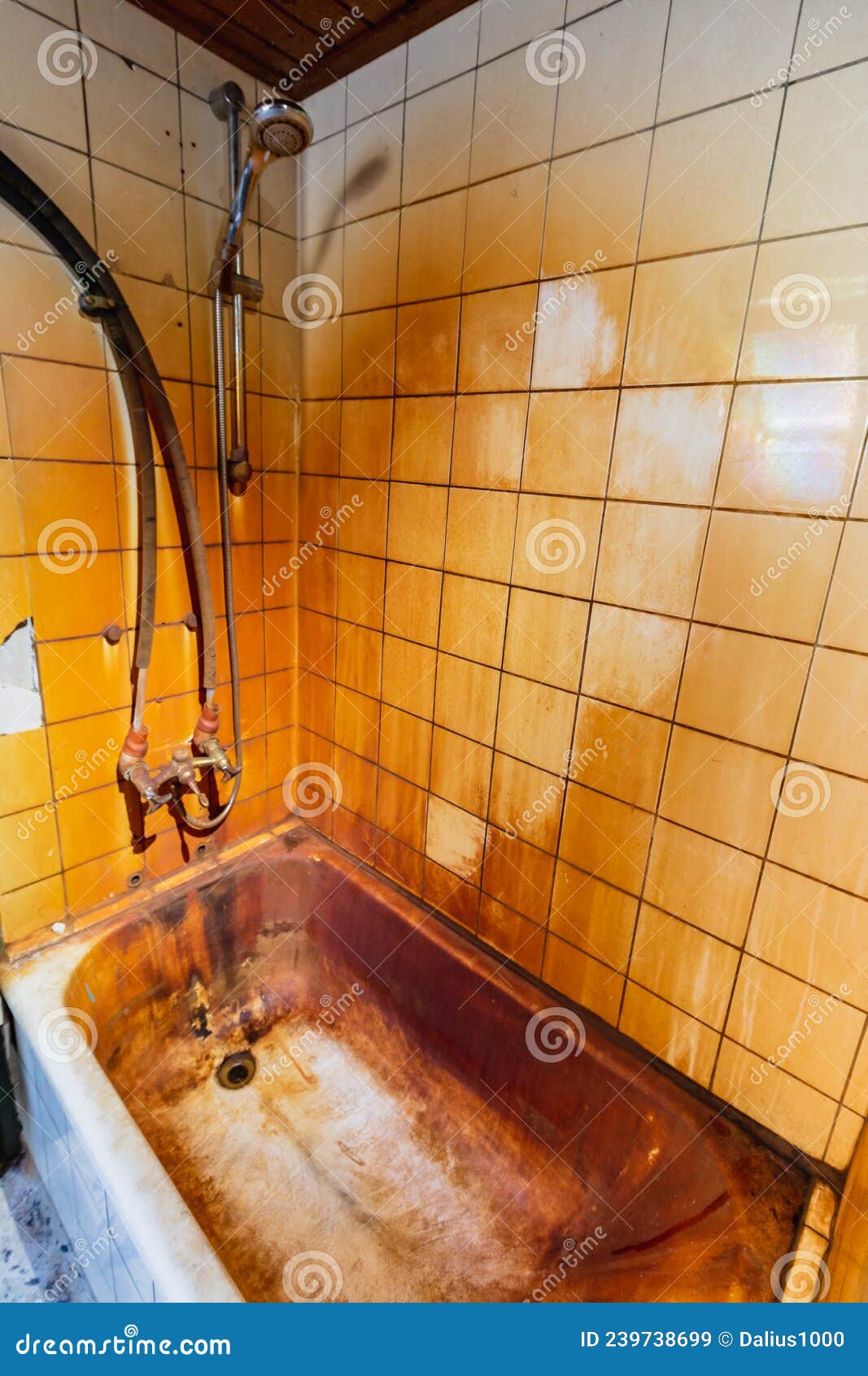 Rust Stains in Bathtub on Wall and Bath. High Level Iron Dissolved in a ...
