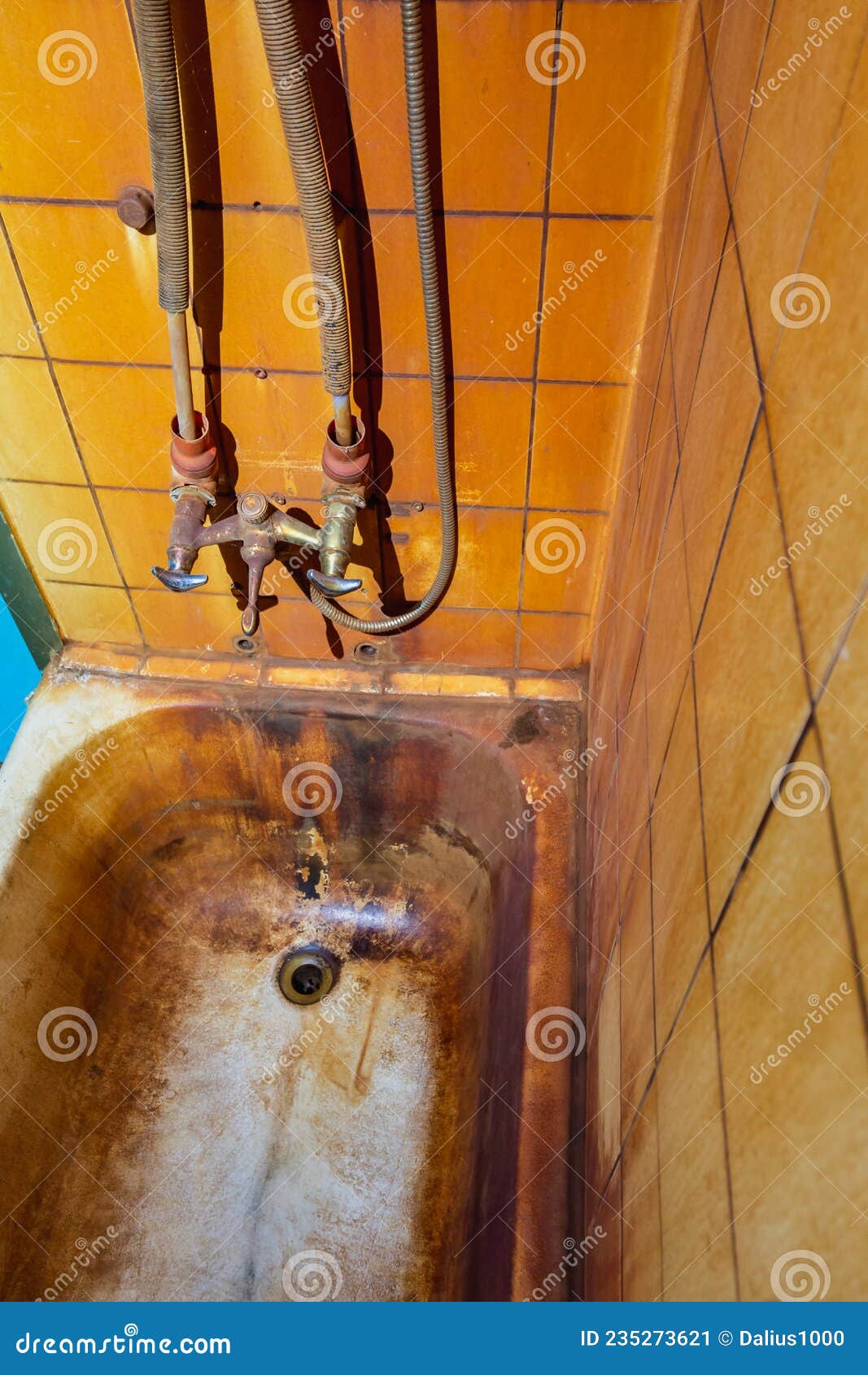 Rust Stains in Bathtub on Wall and Bath. High Level Iron Dissolved in a ...