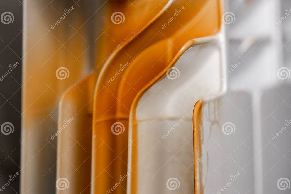 Rust Stains on the Radiator.Surface is Coated with White Powder Paint ...