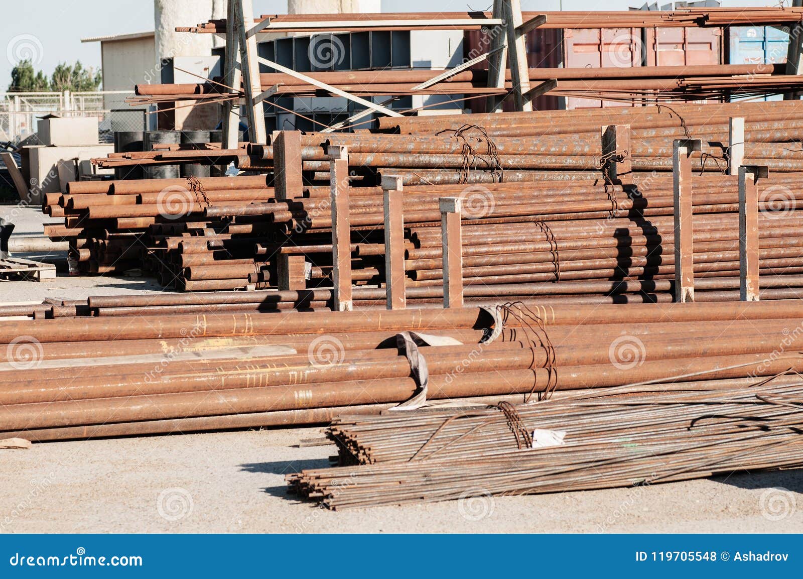 Rust Steel Pipes Rack in Warehouse Stock Photo - Image of factory ...