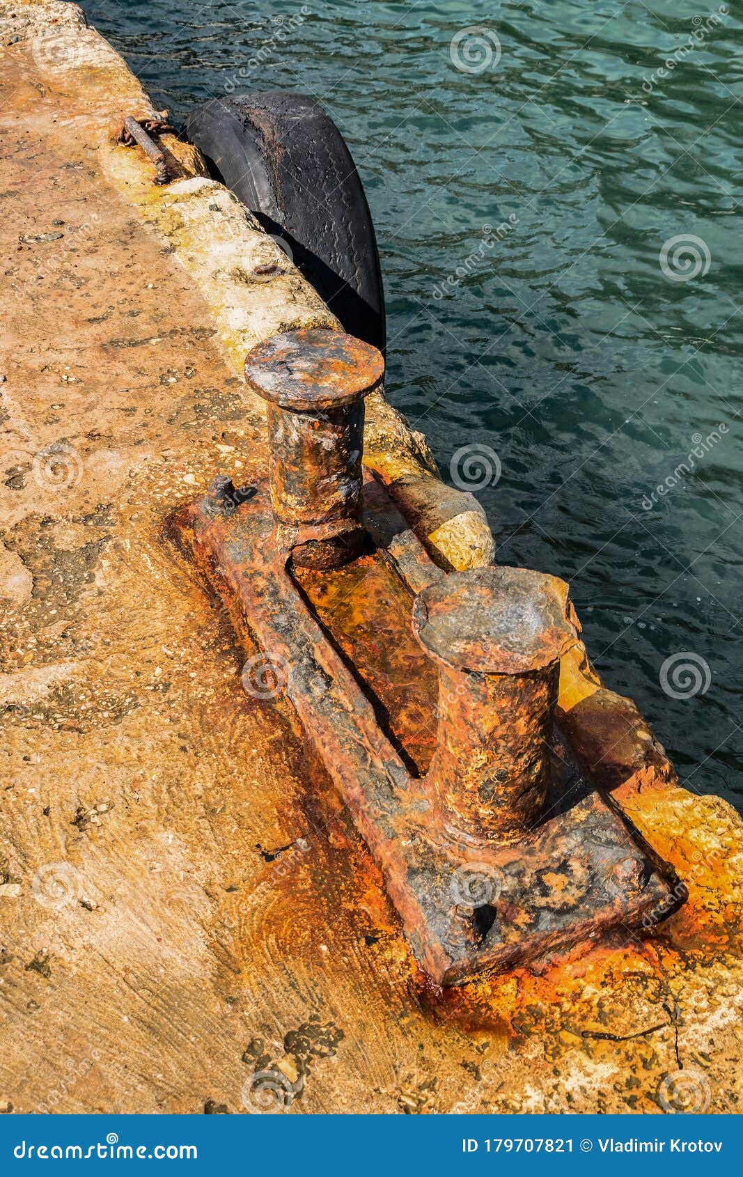 Rusted Bollards on a Concrete Pier Stock Image - Image of crimea ...