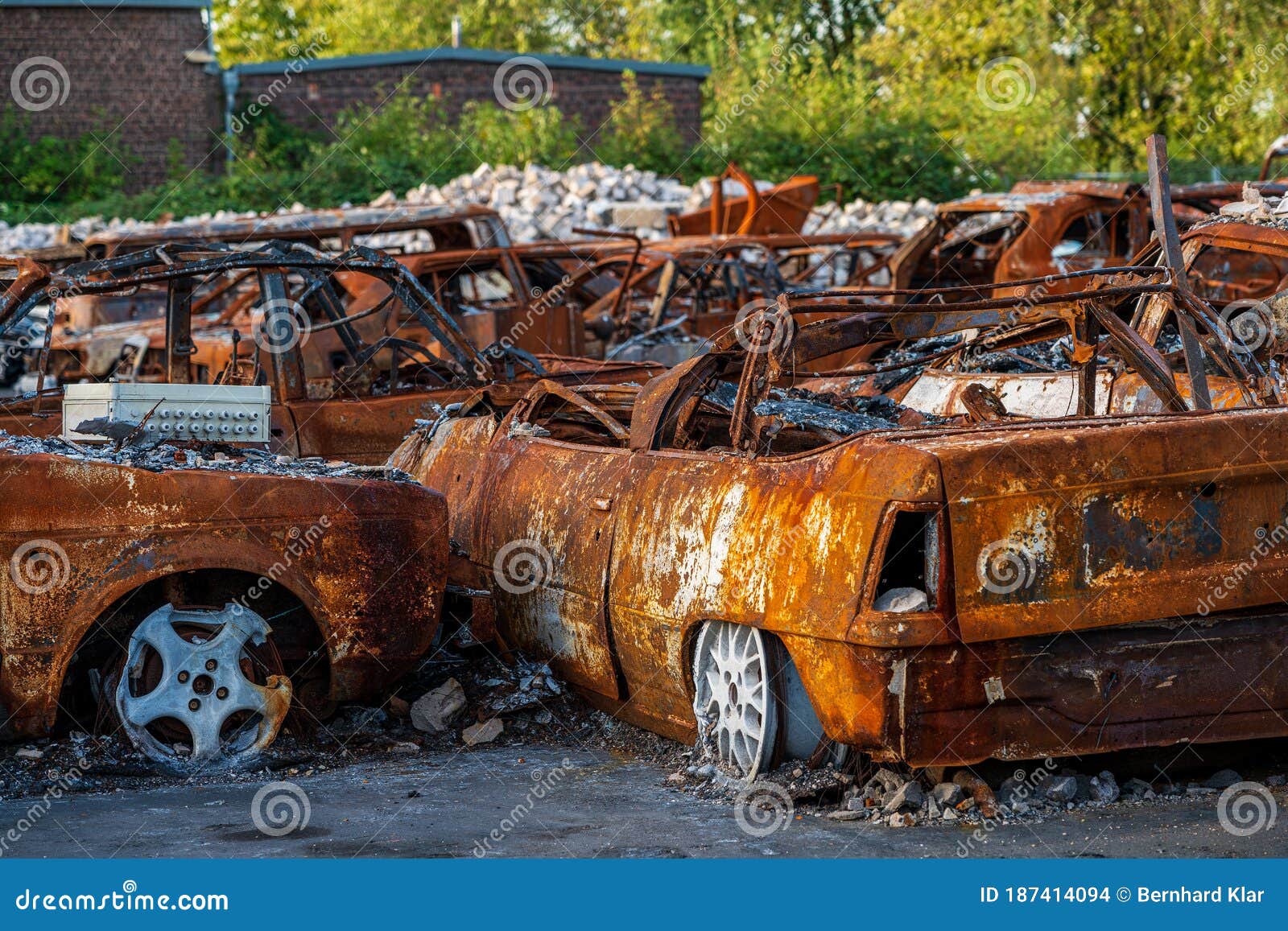 Rusted Burnt Out Car Wrecks Stock Photo - Image of process, rusted ...