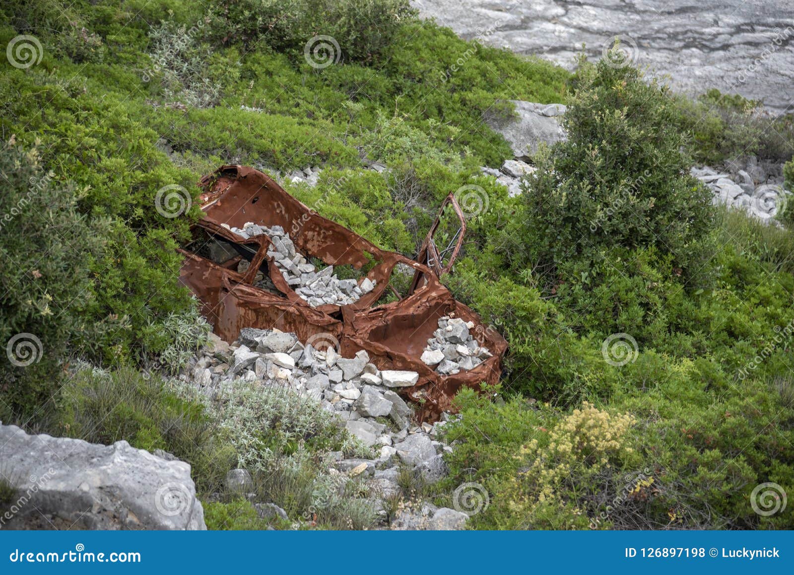 Rusted Car At The Bottom Of The Ravine Stock Photo | CartoonDealer.com ...