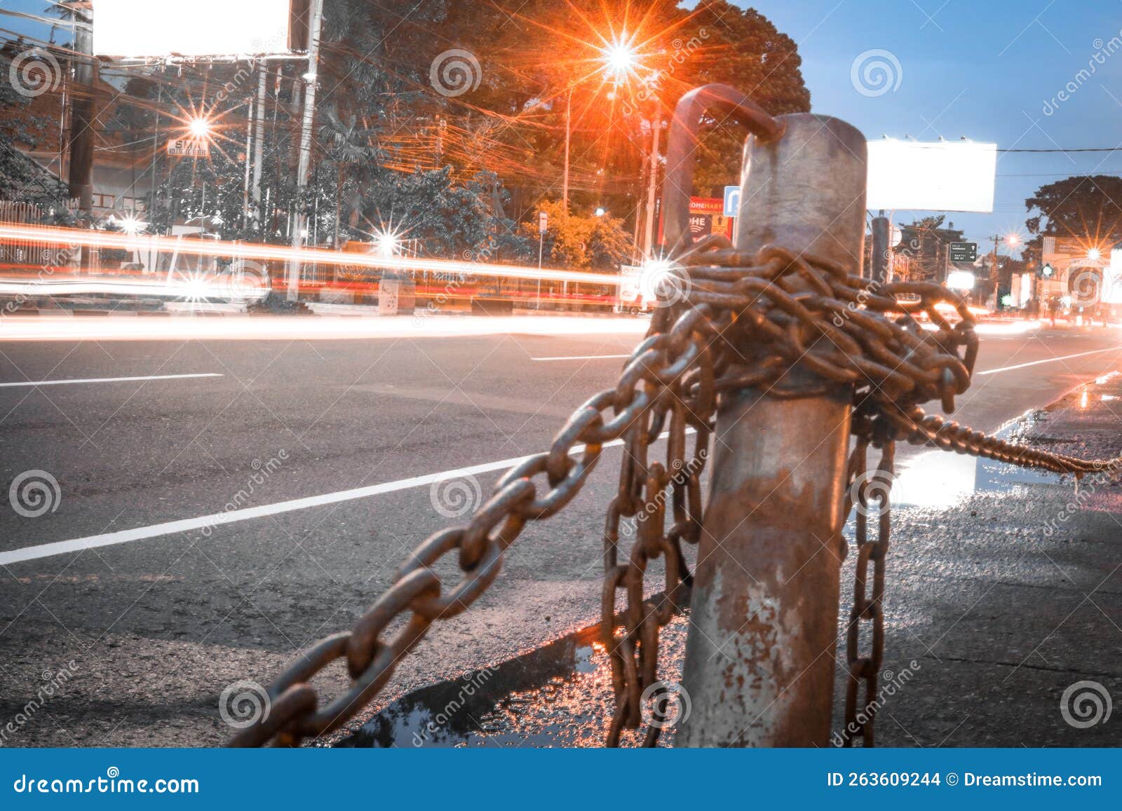 Rusted Chain and Pole at Night after Rain Stock Photo - Image of pole ...