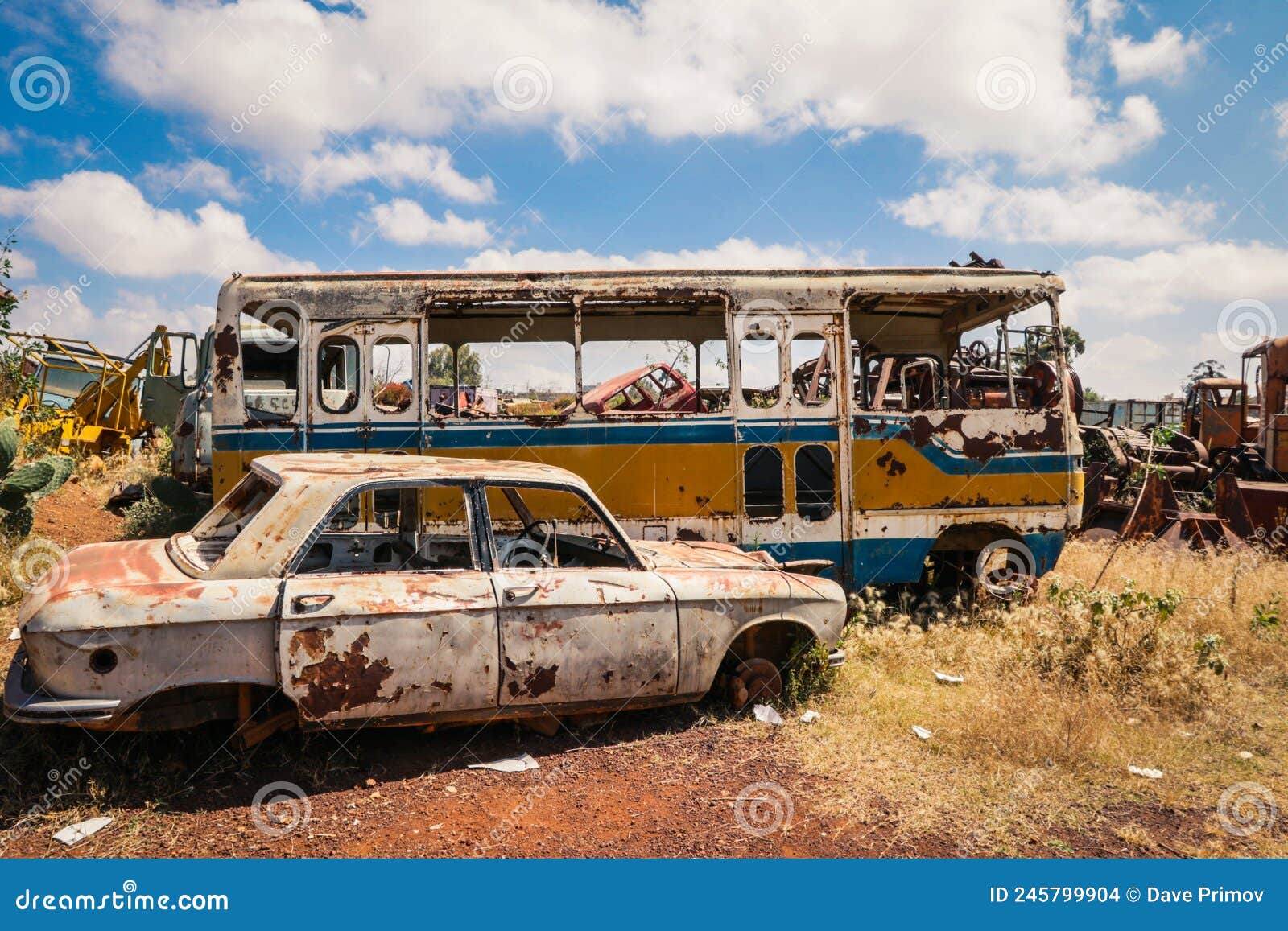 Rusted and Crushed Buses on the Tank Graveyard in Asmara Stock Photo ...