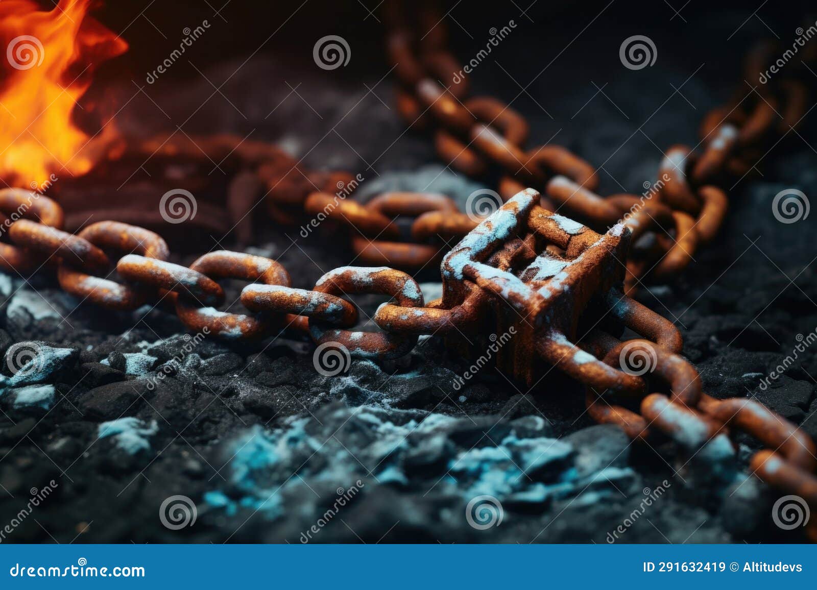 A Rusted Iron Chain with a Broken Link Stock Image - Image of ...