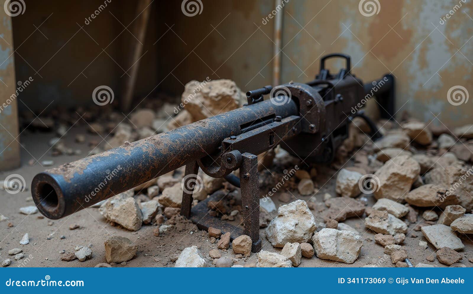 Rusted Machine Gun in Abandoned Bunker with Intact Ammo Belt Stock ...