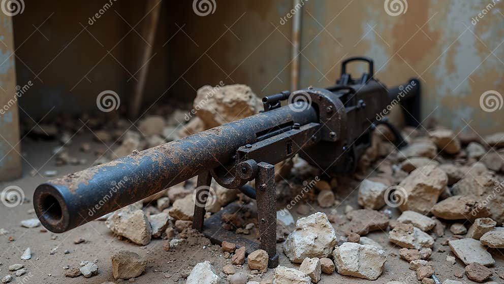 Rusted Machine Gun in Abandoned Bunker with Intact Ammo Belt Stock ...