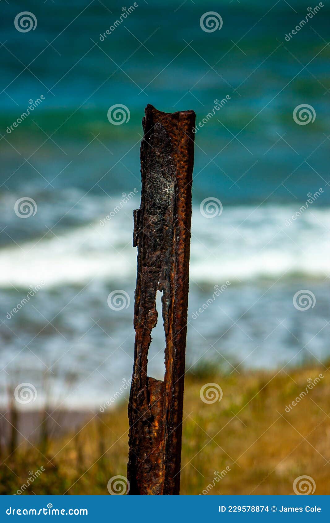 Rusted Metal Fence Post with a Coastal Background Stock Photo - Image ...