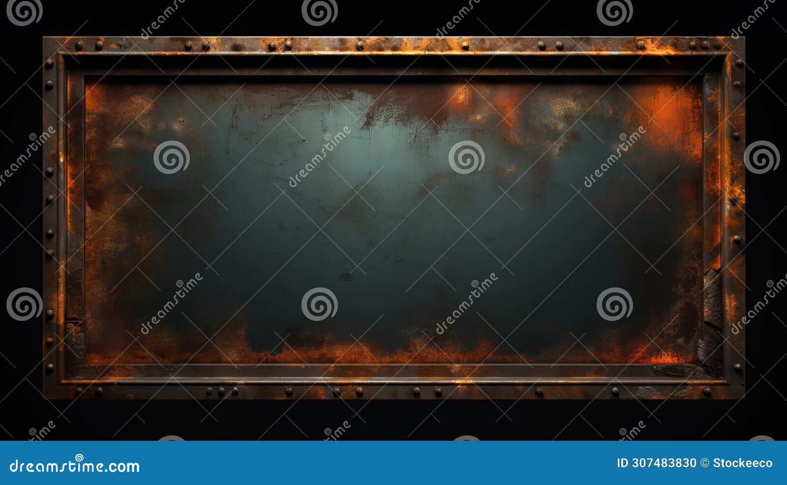Rusted Metal Frame Mockup on Dark Background Stock Illustration ...