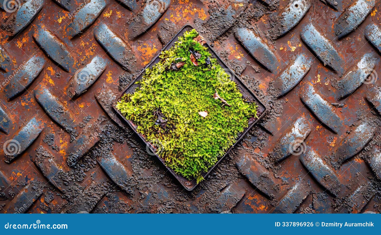 The Rusted Metal Grate on this Picture Has Moss Growing on it. Stock ...