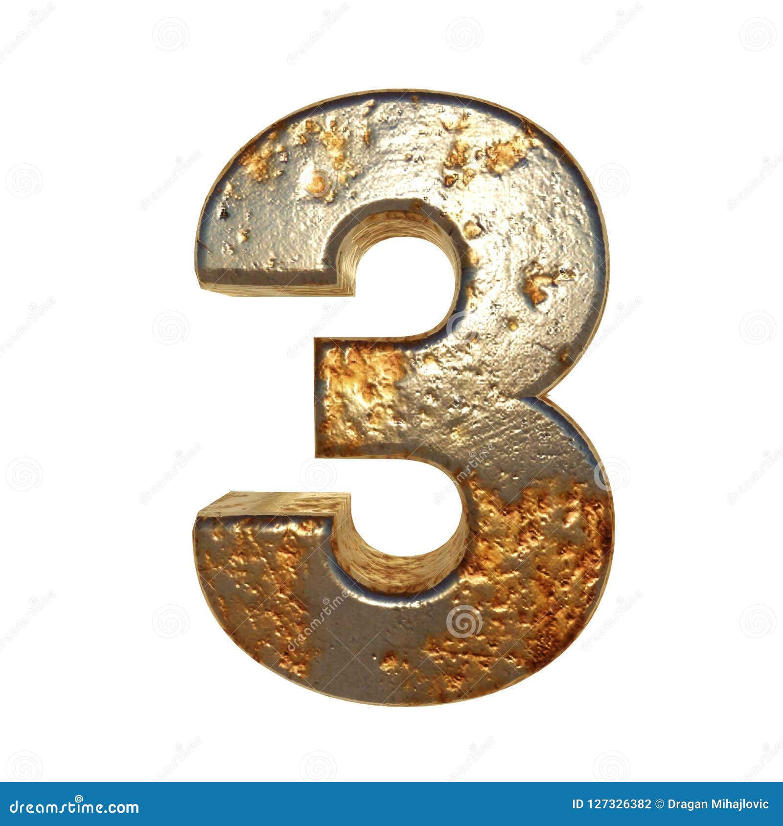 Rusted metal number 3 stock illustration. Illustration of gray - 127326382