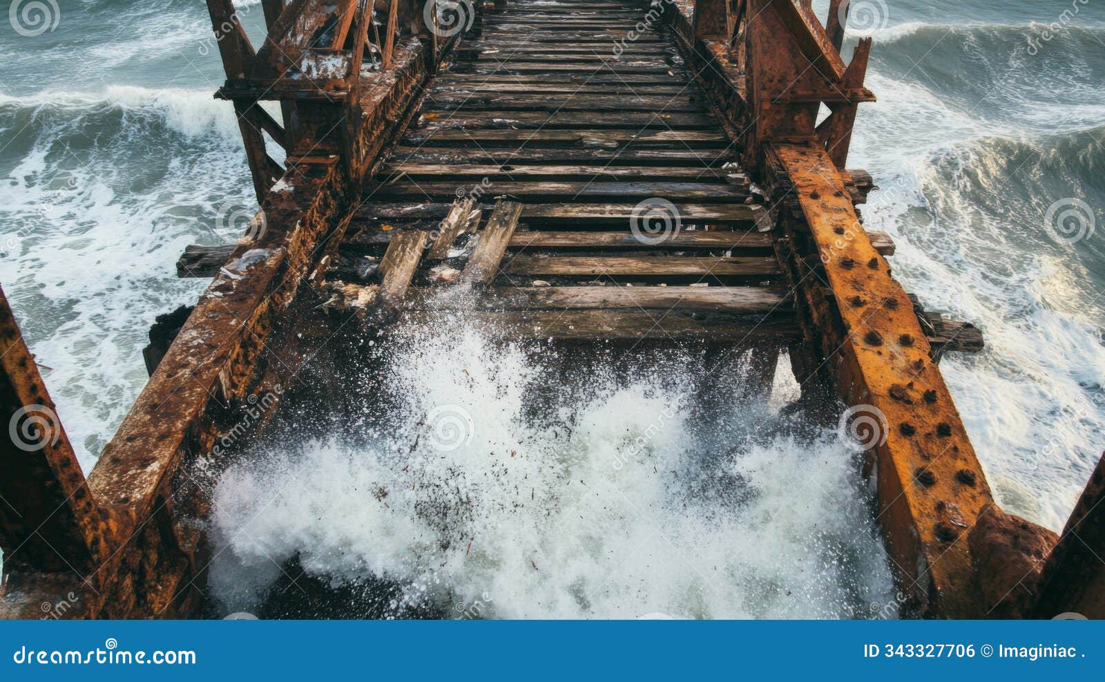 Rusted Pier Structure Battered By Powerful Waves Stock Photography ...