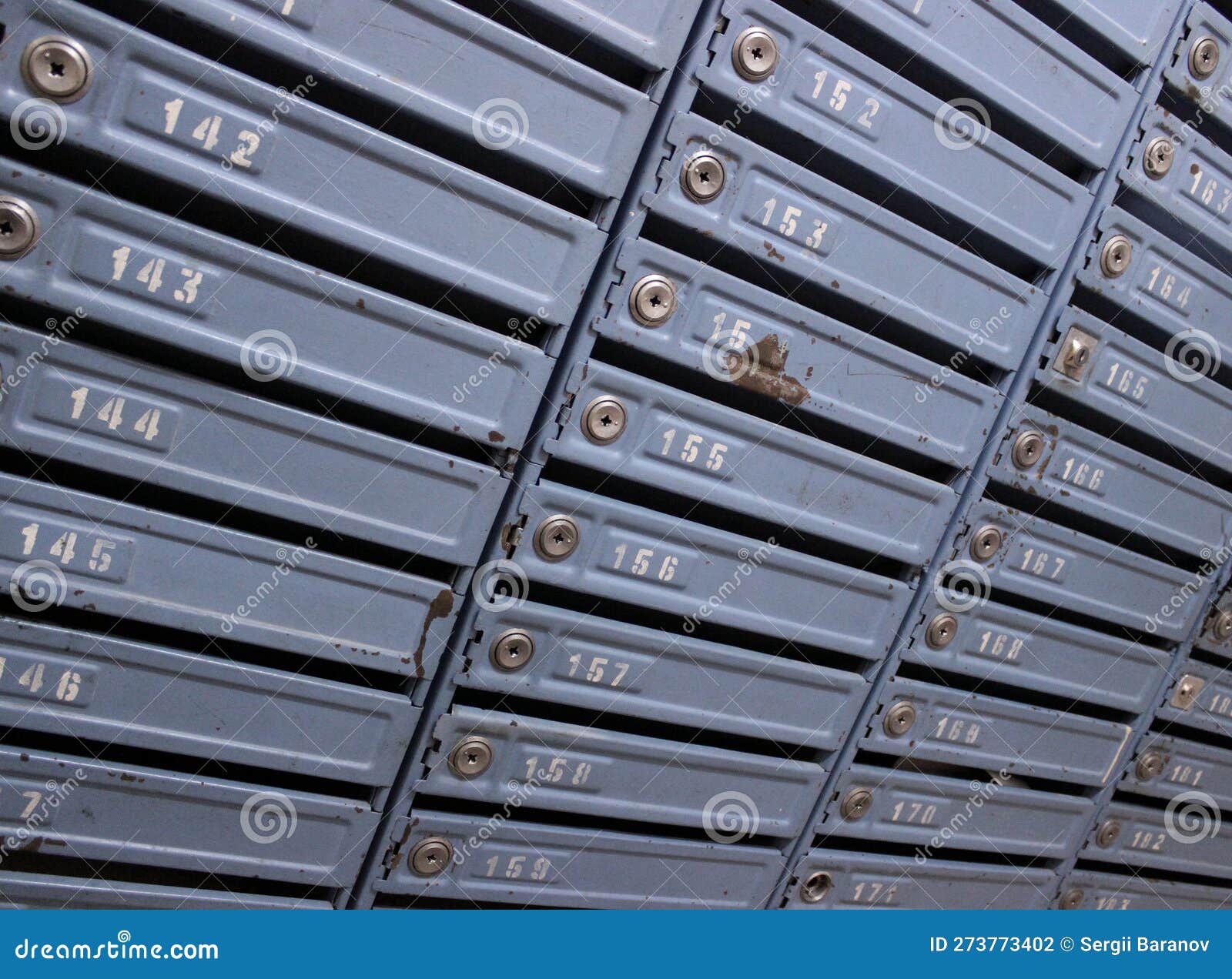 Rusted Post Delivery Boxes with Apartment Numbers and Same Locks Stock ...