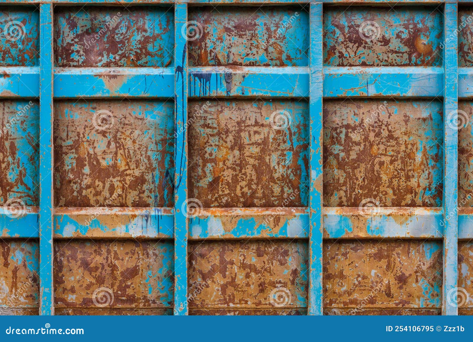 Rusted Reinforced Container Wall with Leftovers of Blue Paint, Flat ...