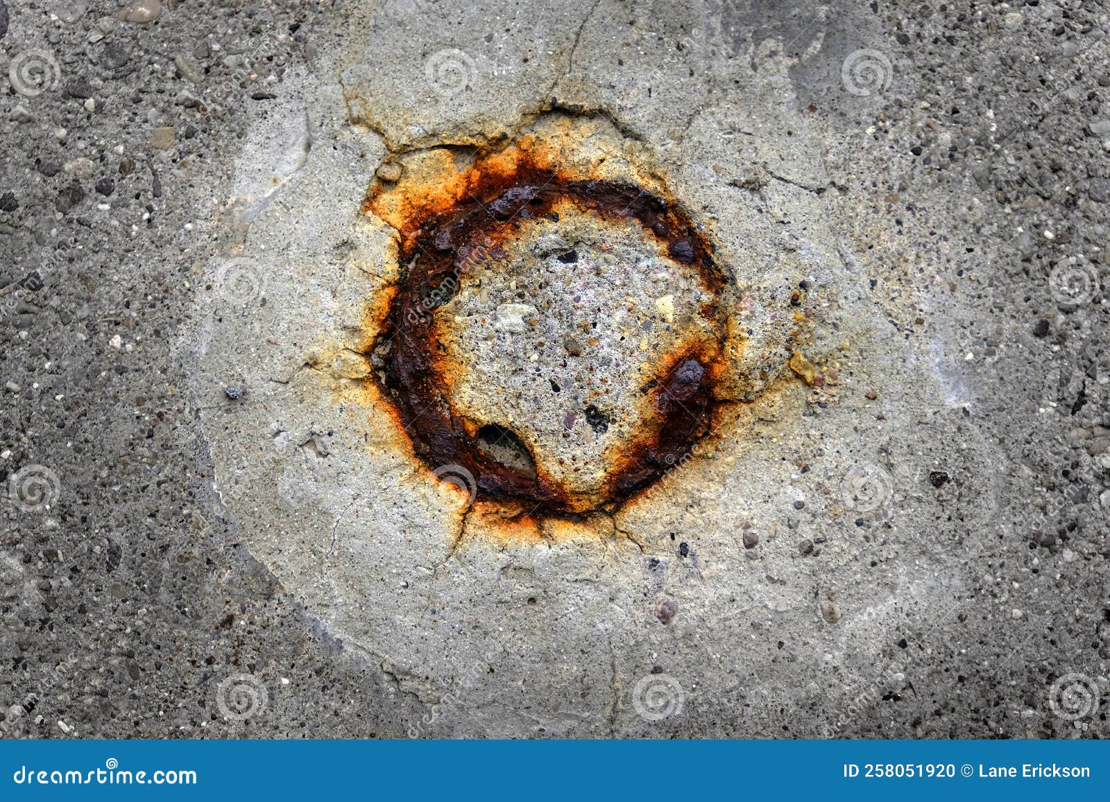 Rusted Round Spot on Concrete Cut Pole Removed Stock Photo - Image of ...
