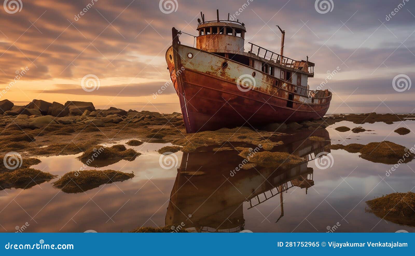 A Rusted Shipwreck Ship on the Seashore Stock Image - Image of ...