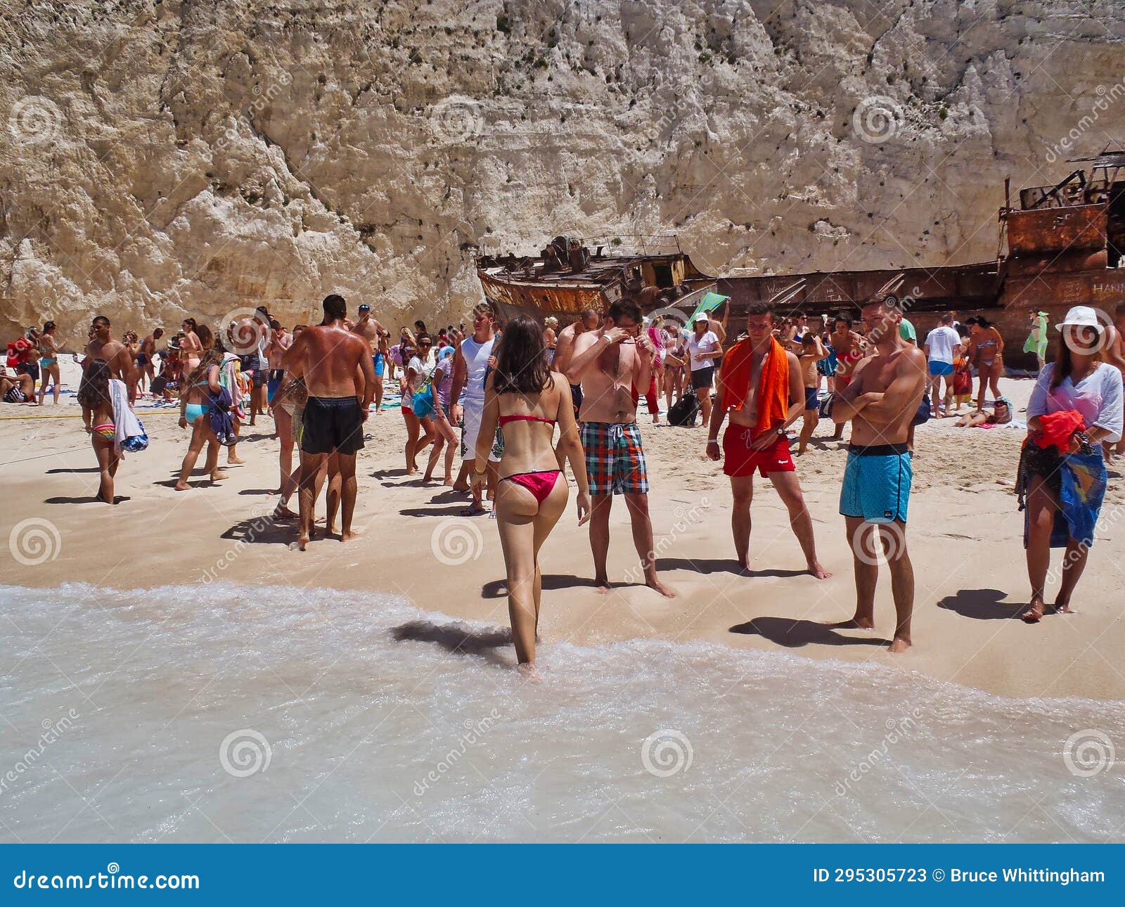 Rusted Shipwreck On Yellow Sand Navagio Beach Zakynthos Greece