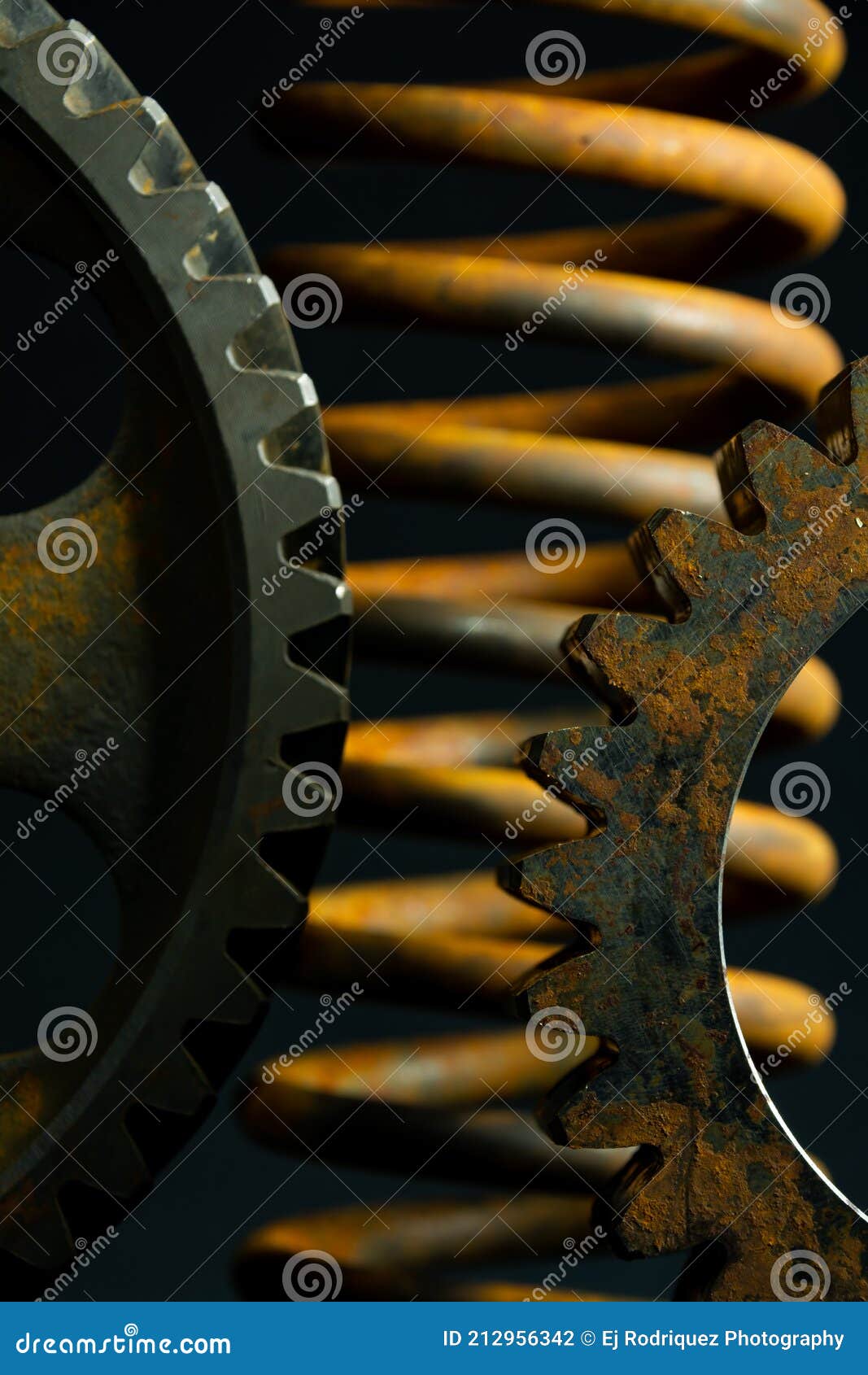 Rusted gears and spring stock photo. Image of detail - 212956342