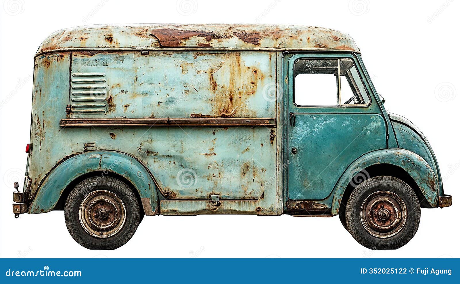 Rusted Teal Vintage Delivery Van Isolated on White Background Stock ...