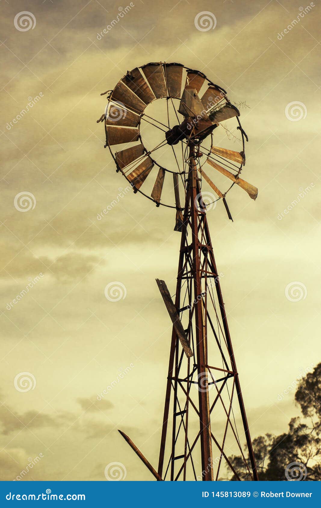 An Old Rusted Windmill In The Kalagadi Game Reserve. Stock Photo ...