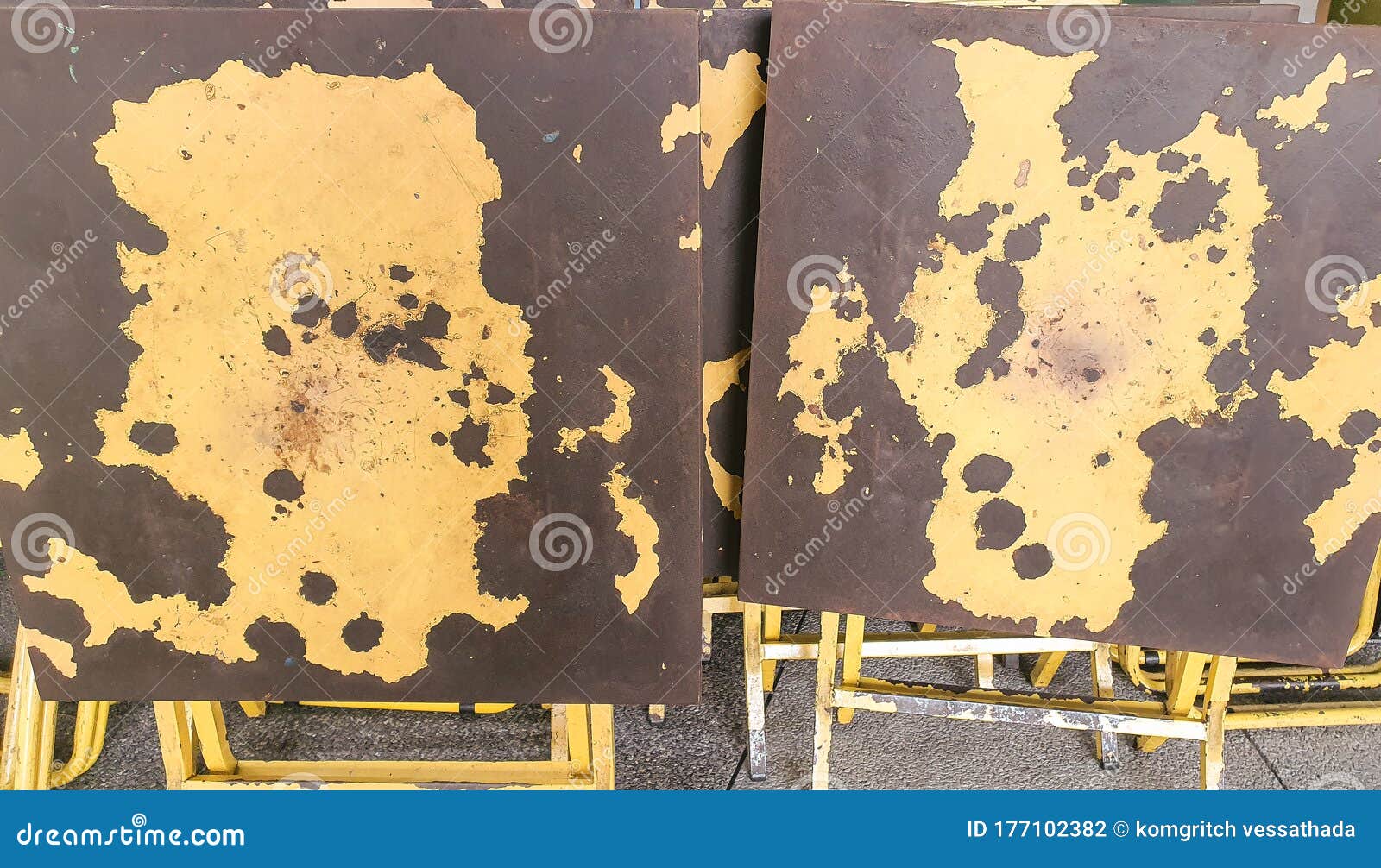 Rusted Yellow Foldable Metal Table Stock Photo - Image of texture ...