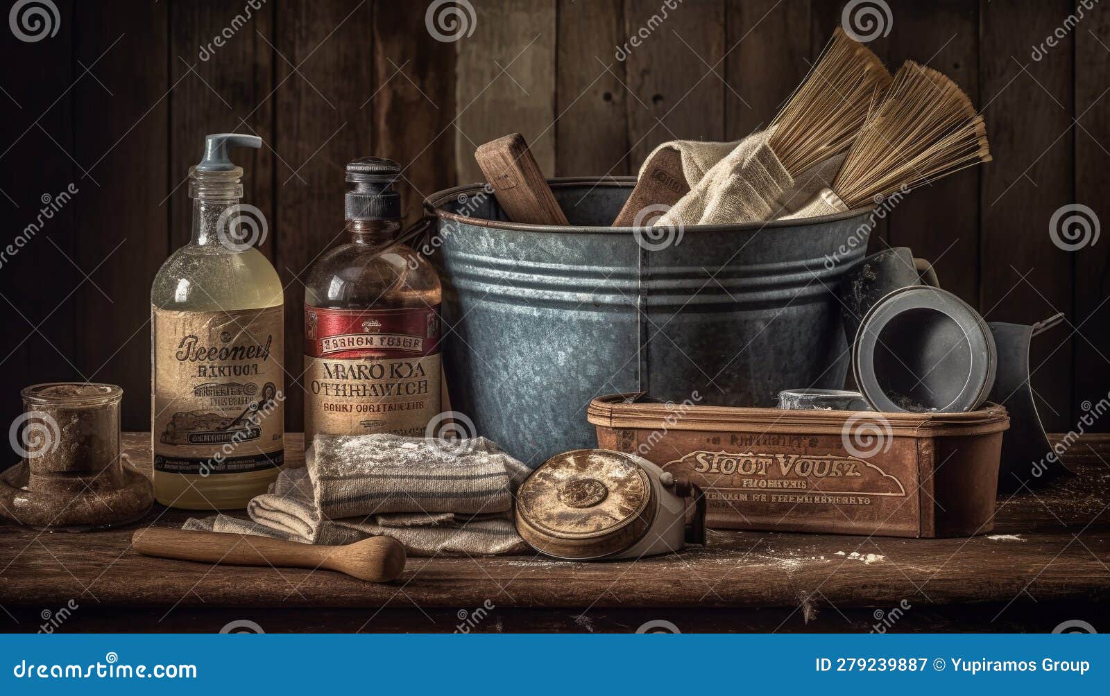 Rustic Alchemy Old Fashioned Medicine Bottle Collection on Wooden Table ...