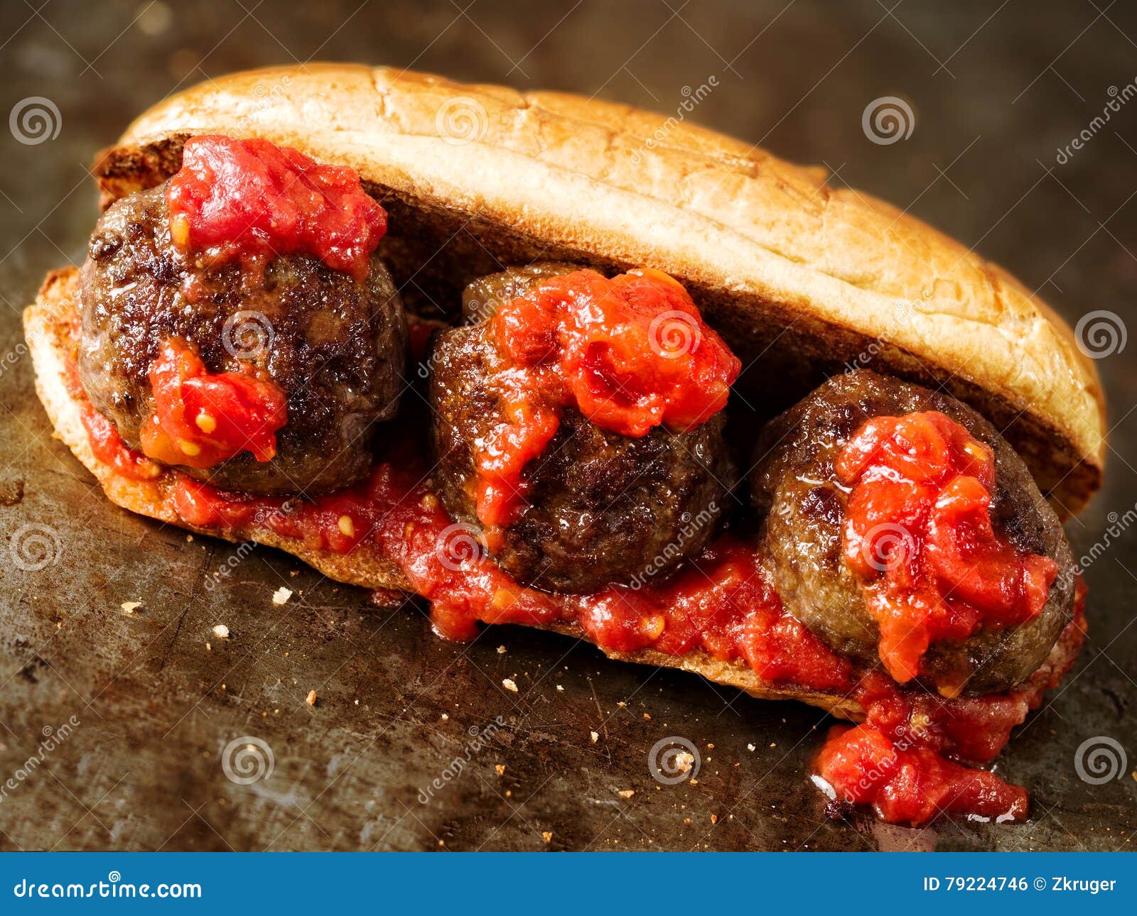 Rustic American Italian Meatball Sandwich Stock Photo - Image of beef ...