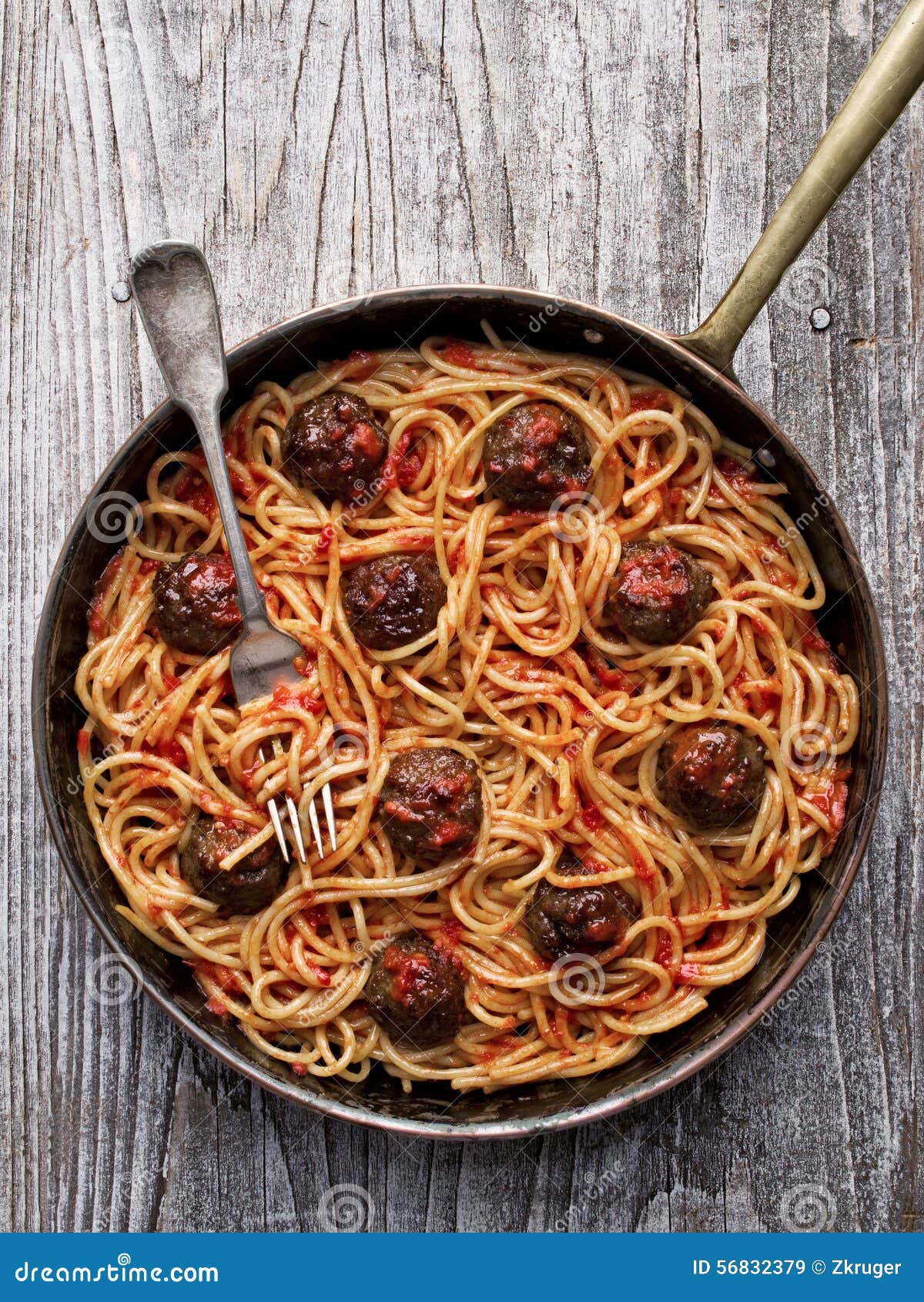 Rustic American Italian Meatball Spaghetti Stock Image - Image of ...