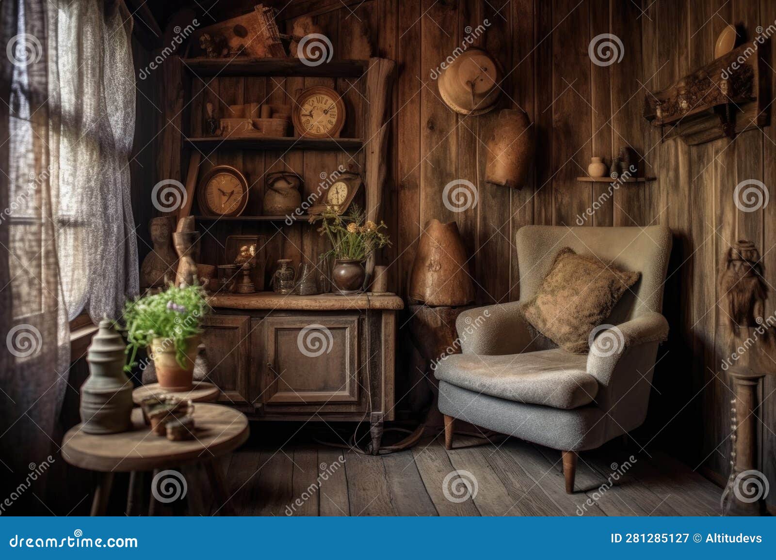 Rustic Antique Wooden in a Cozy Corner Stock Illustration ...
