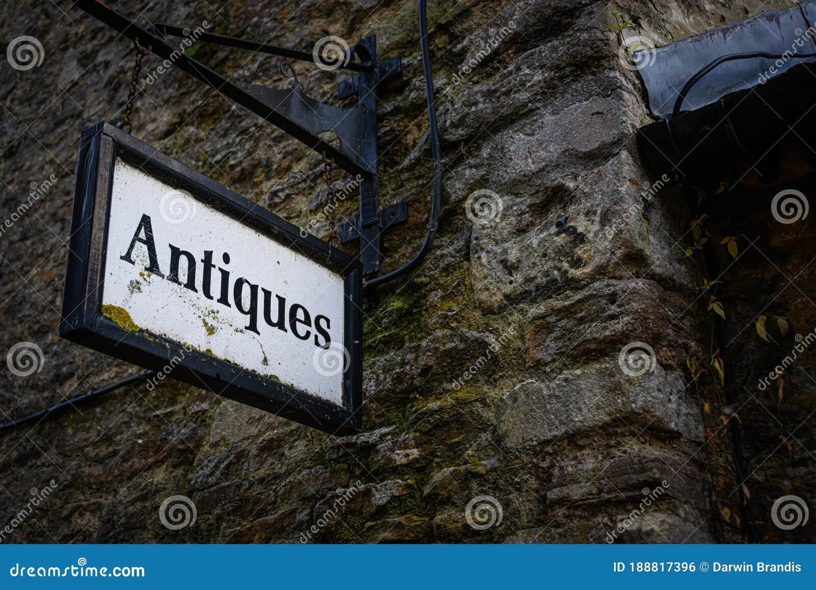 Rustic Antiques Sign stock photo. Image of signage, abandoned - 188817396