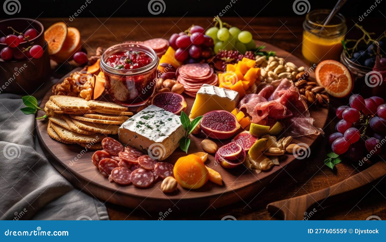 A Rustic Appetizer Tray with Fresh Meat, Fruit, and Bread Generated by ...