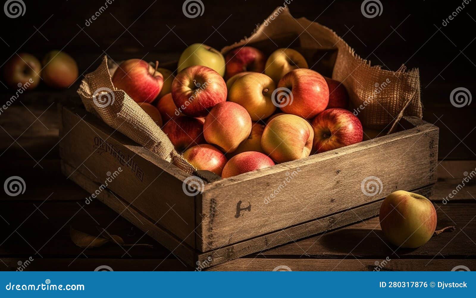 Rustic Apple Crate on Wooden Table, Full of Juicy Freshness Generated ...