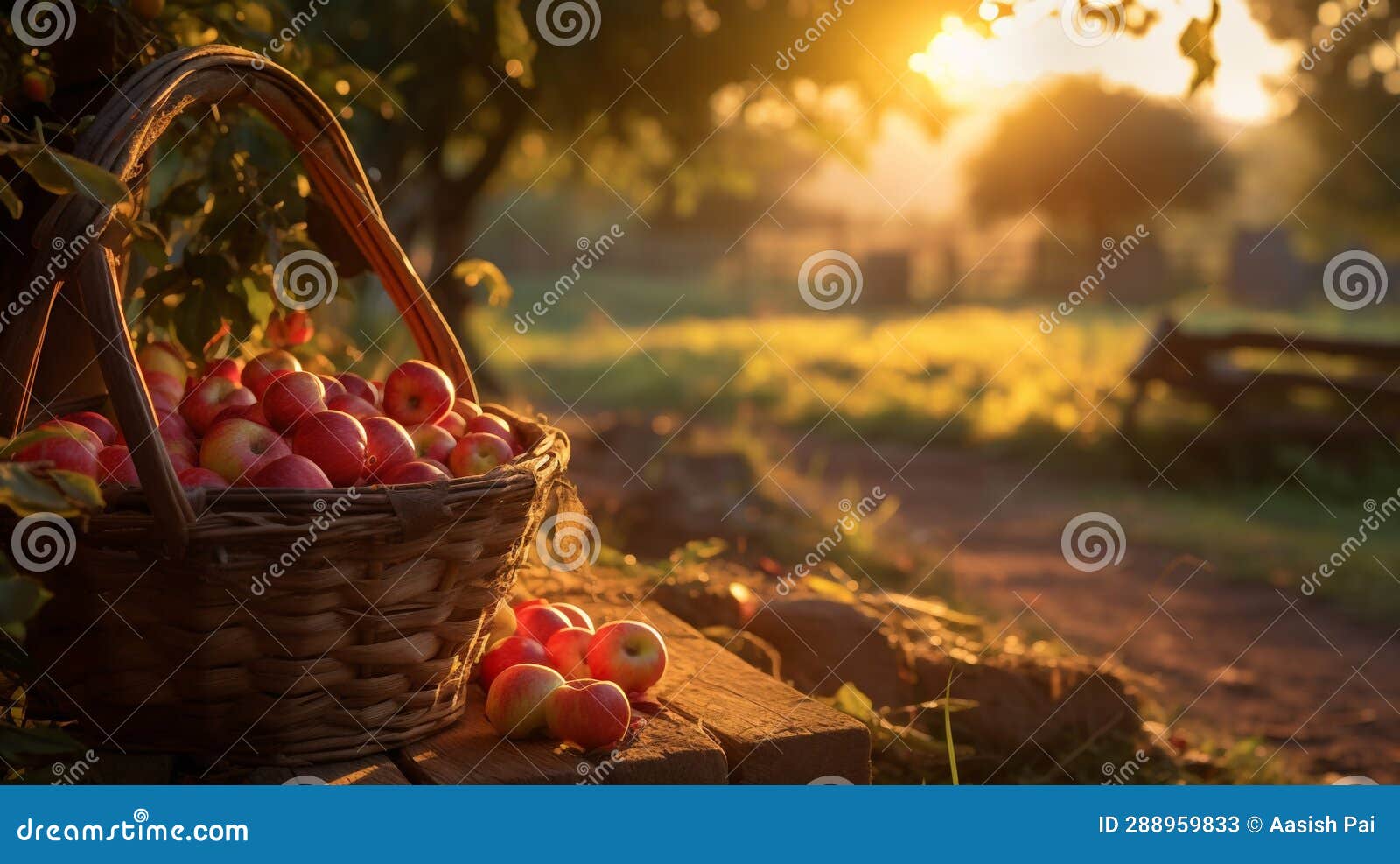 A Rustic Apple Orchard Where Baskets Overflow with Ripe Apples Stock ...