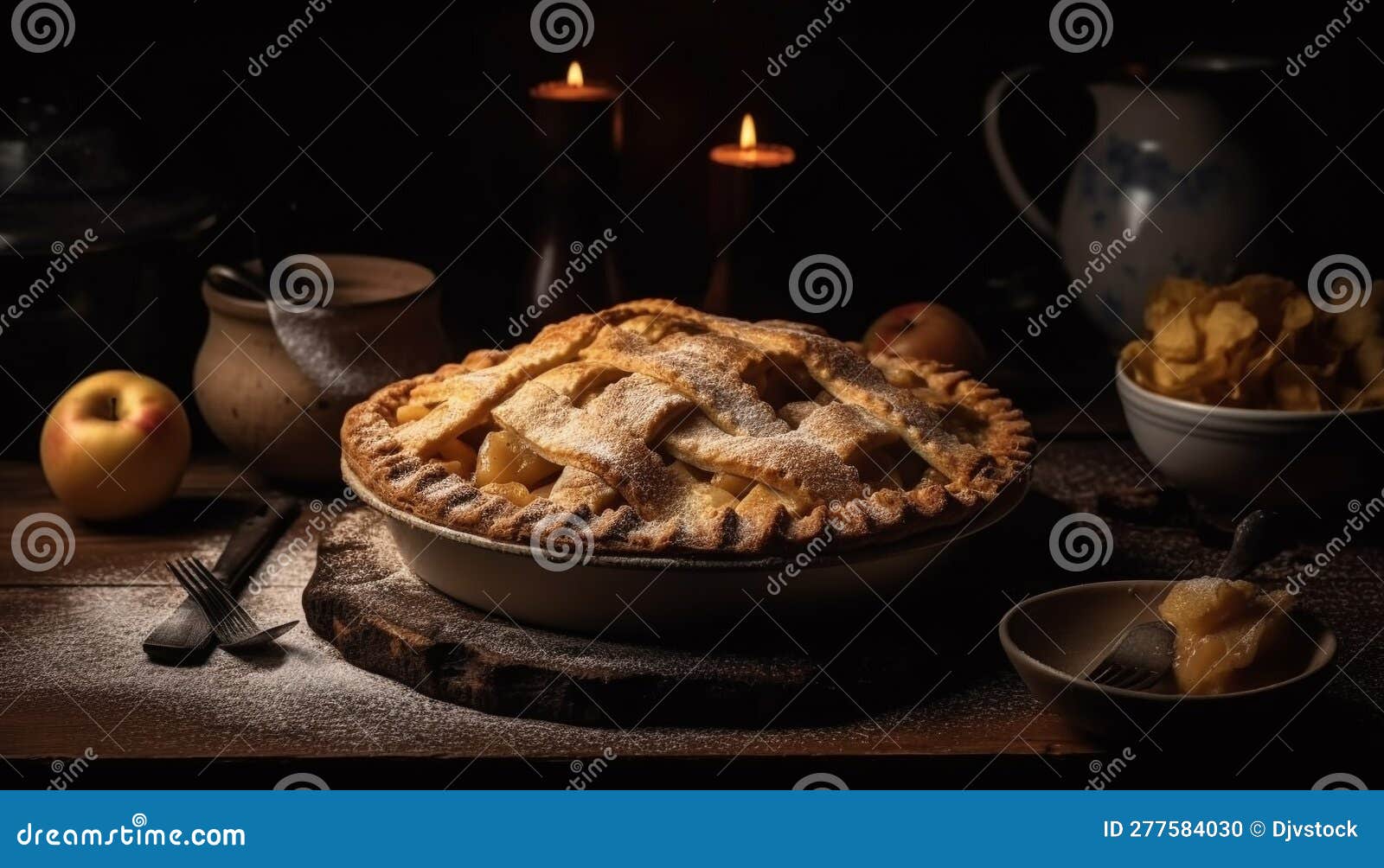 Rustic Apple Pie on Wooden Table, a Homemade Indulgence Generated by AI ...