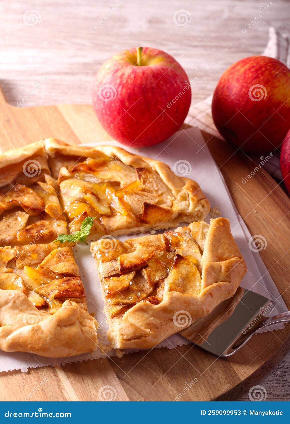 Rustic apple tart, sliced stock image. Image of dessert - 259099953