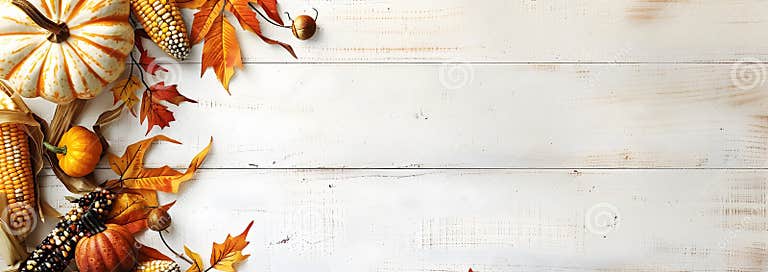 Rustic Autumn Background with Pumpkins and Corn Stock Illustration ...