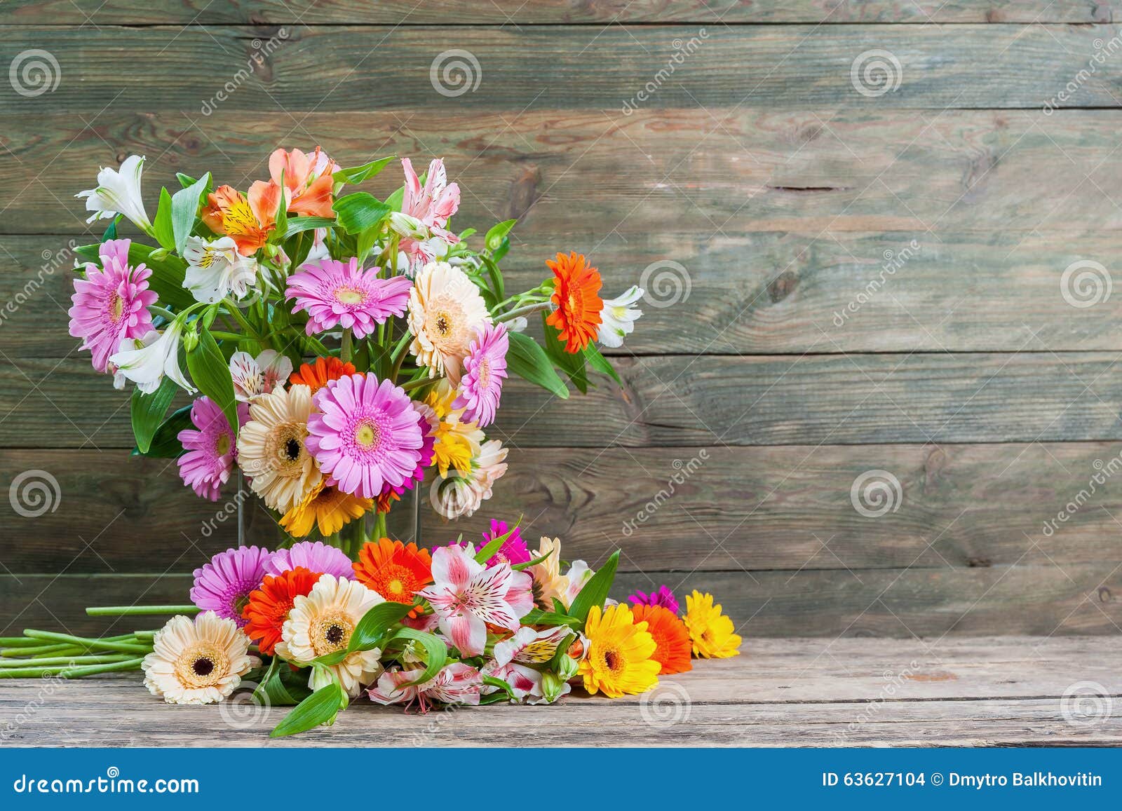 Rustic Background with Flowers Stock Photo - Image of alstroemeria ...