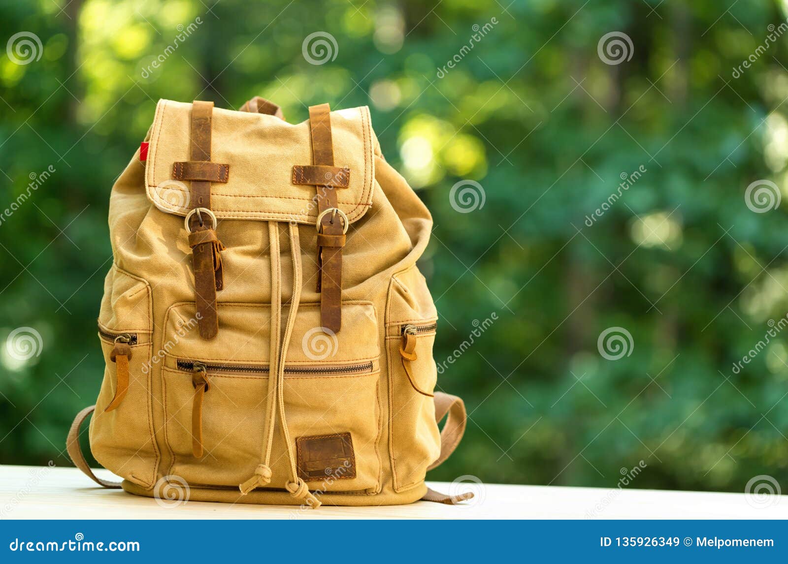A rustic backpack stock image. Image of knapsack, bokeh - 135926349