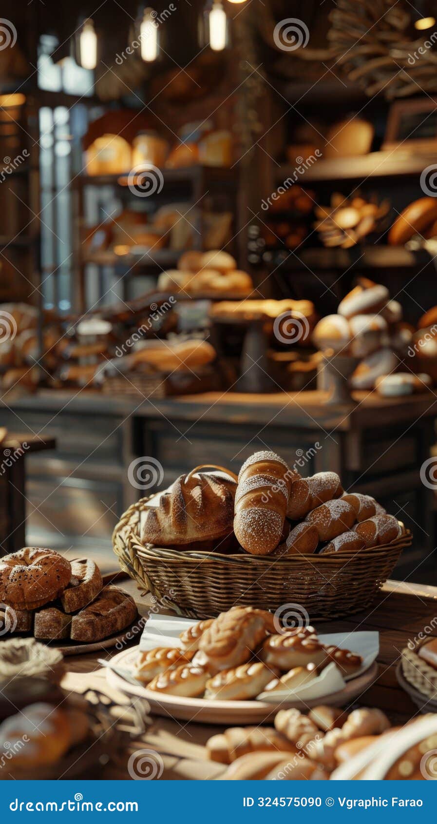 A Rustic Bakery with an Assortment of Fresh Bread and Pastries Stock ...