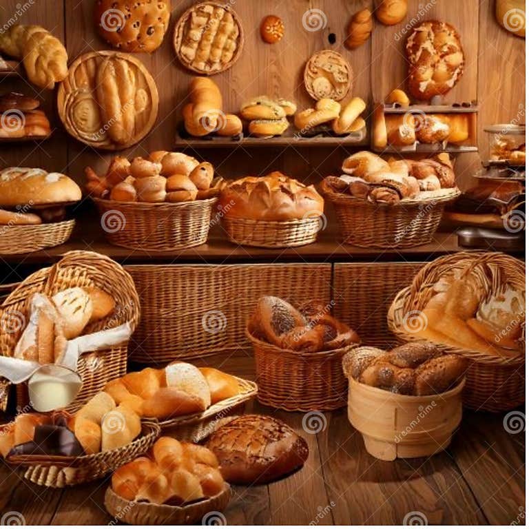 Rustic Bakery Display with Assorted Breads Stock Photo - Image of ...