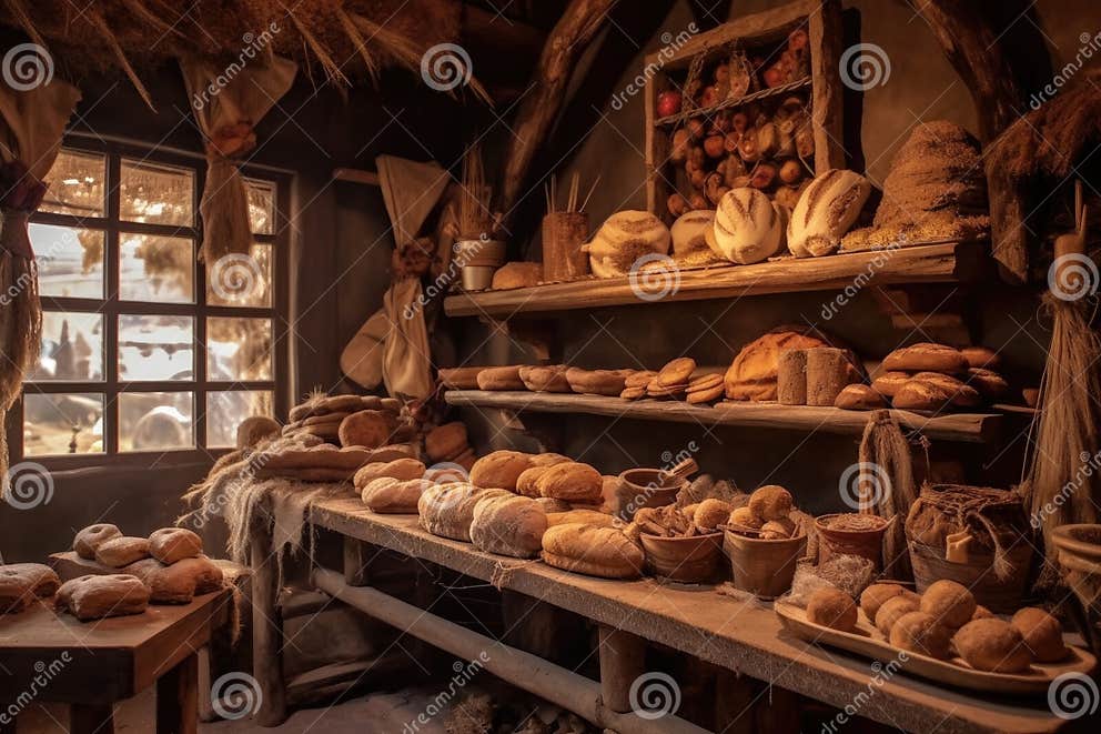 Rustic Bakery with Various Types of Artisan Bread Stock Image - Image ...