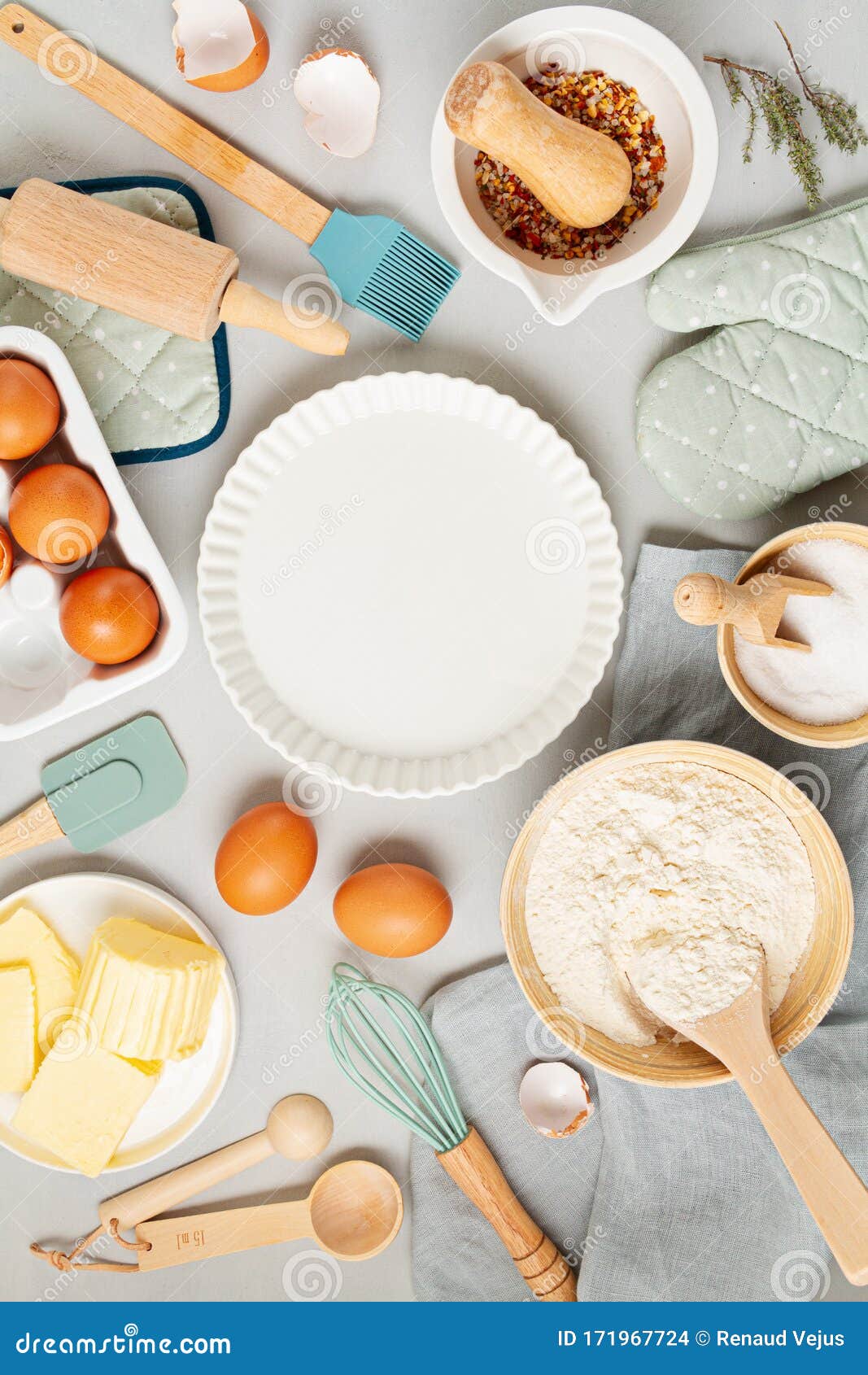 Rustic Baking Ingredients Flat Lay. Homemade Pastry, Baking. Top View ...